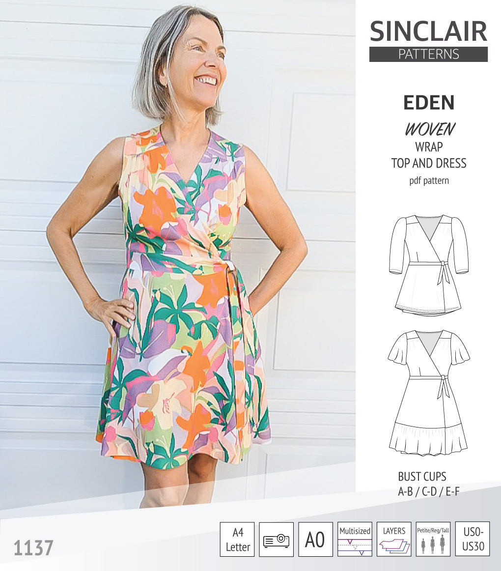 Eden true wrap dress and top for woven fabrics (PDF) – Sinclair Patterns