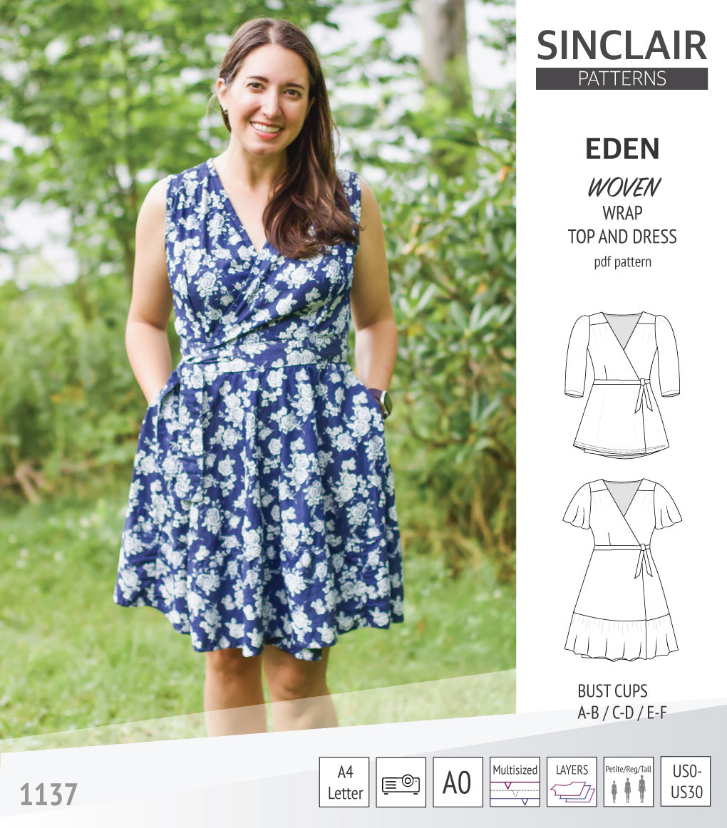 Eden true wrap dress and top for woven fabrics (PDF) – Sinclair Patterns