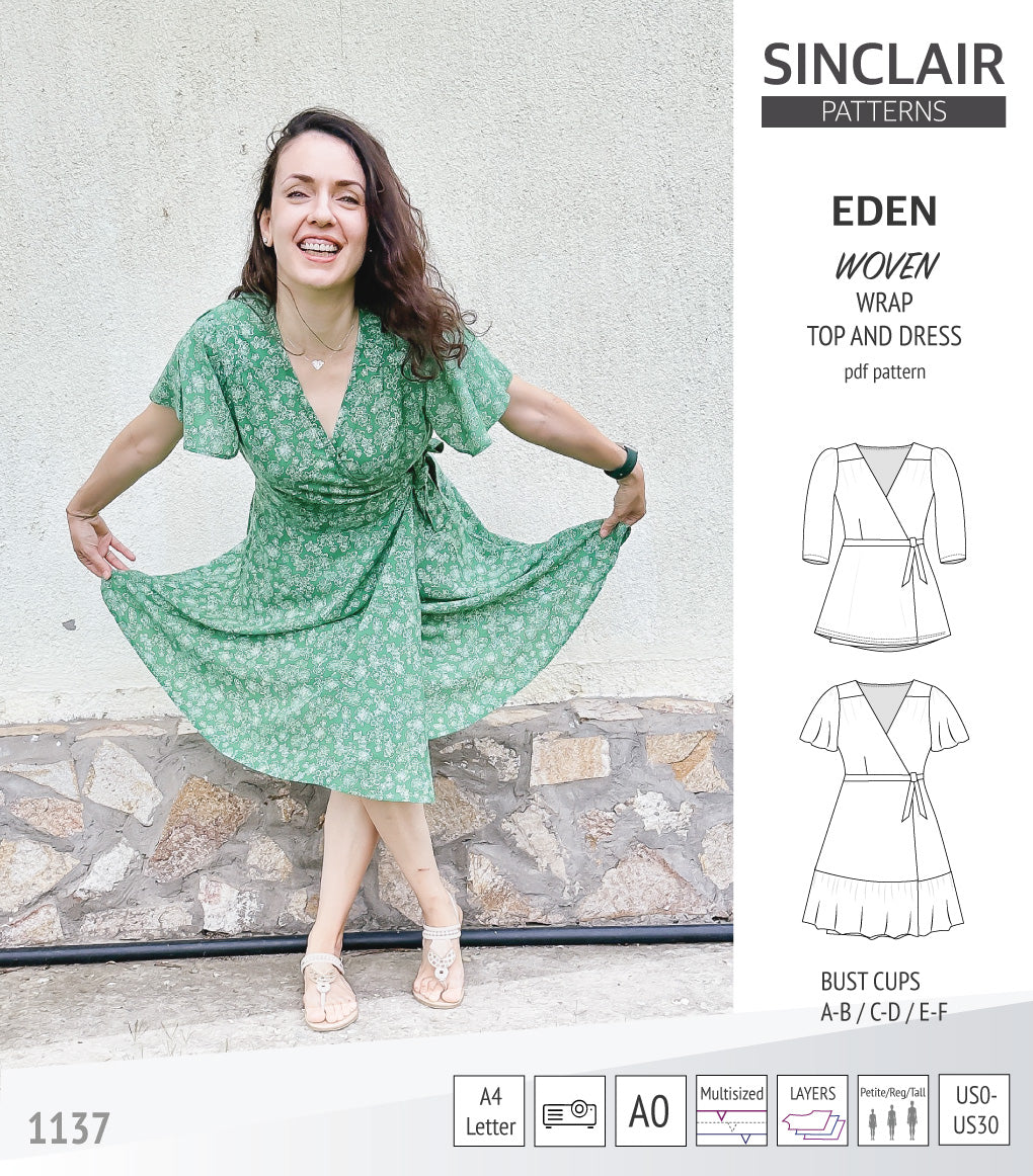 Eden true wrap dress and top for woven fabrics (PDF) – Sinclair Patterns