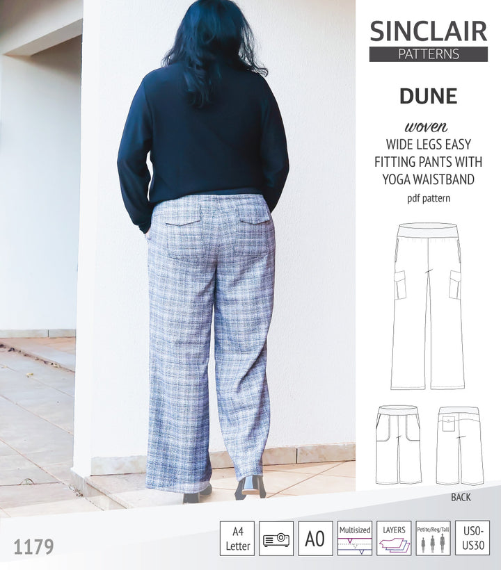 Dune wide leg woven pants with yoga waistband (pdf sewing pattern ...