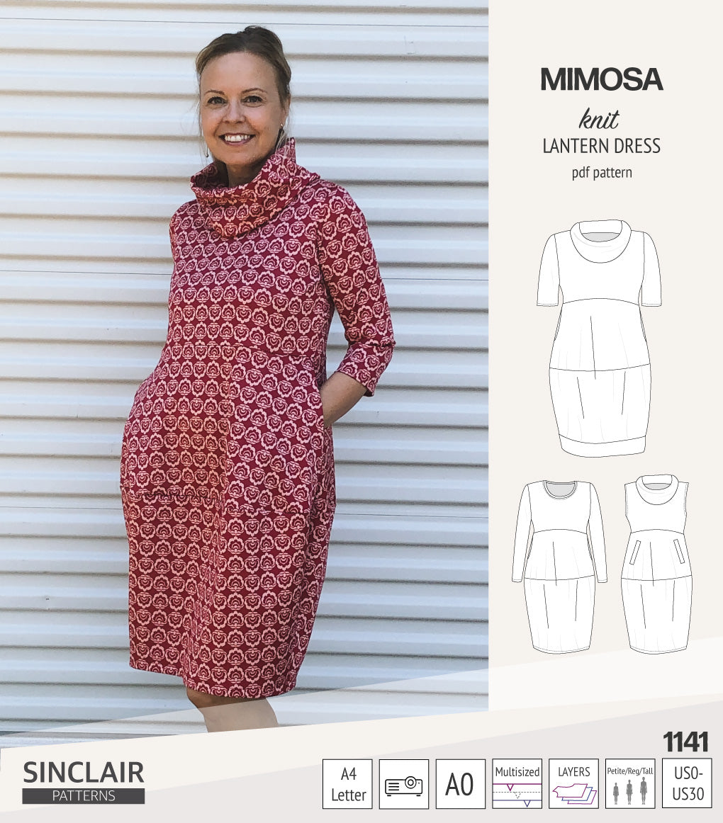 Mimosa lantern style knit dress with a cowl and pockets (PDF ...