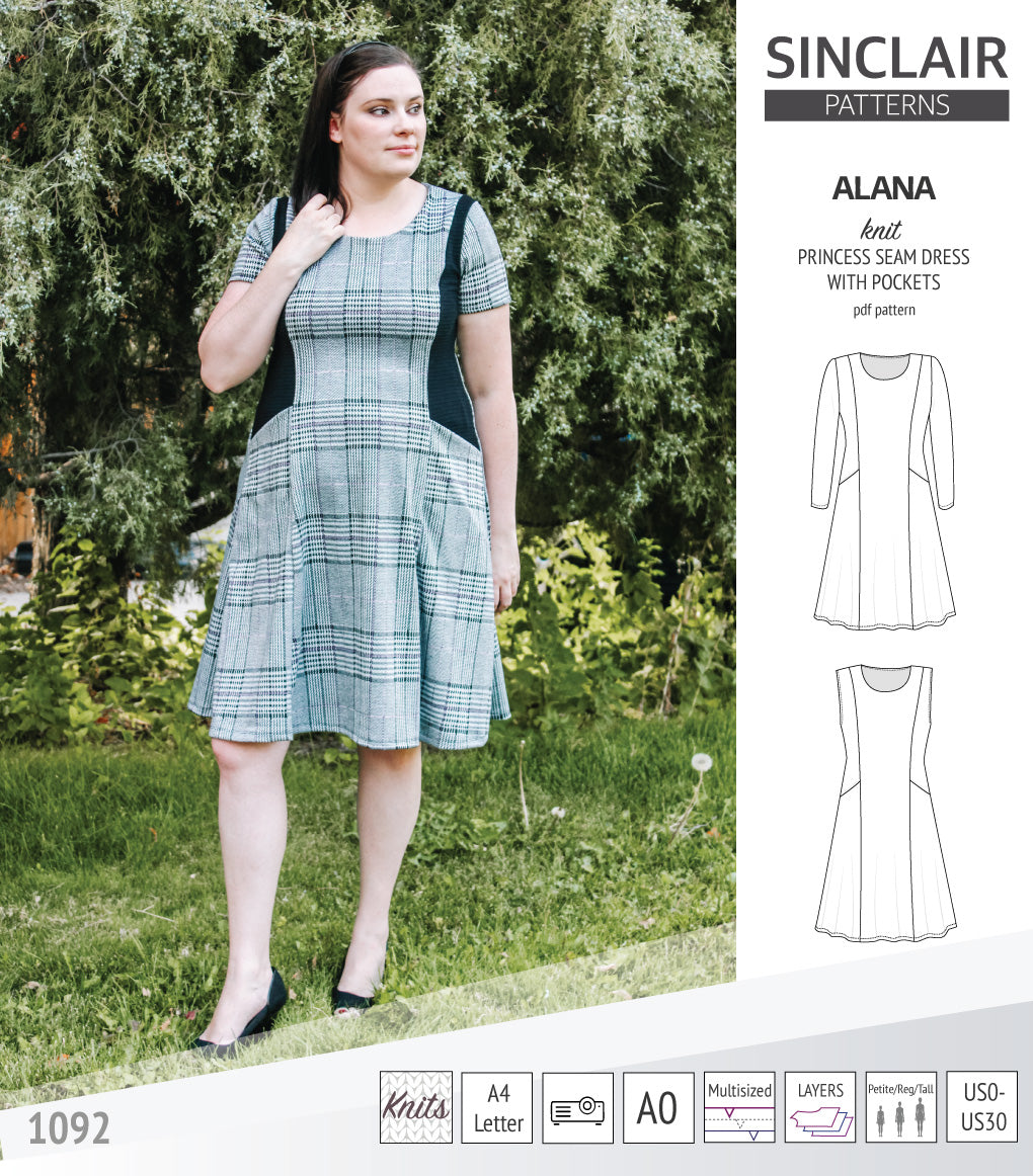 Alana princess seam knit dress with pockets pdf sewing pattern (PDF ...