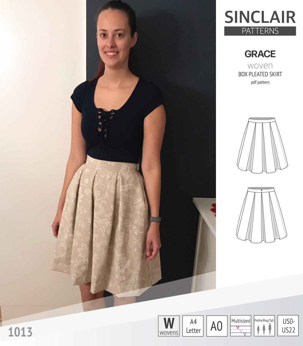 (available until 15th Jan 2025) Grace box pleated lined woven skirt wi – Sinclair Patterns