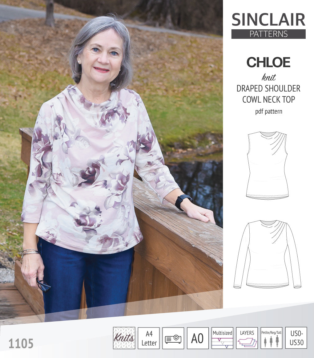 Chloe draped shoulder top with a high cowl neck (PDF) – Sinclair Patterns