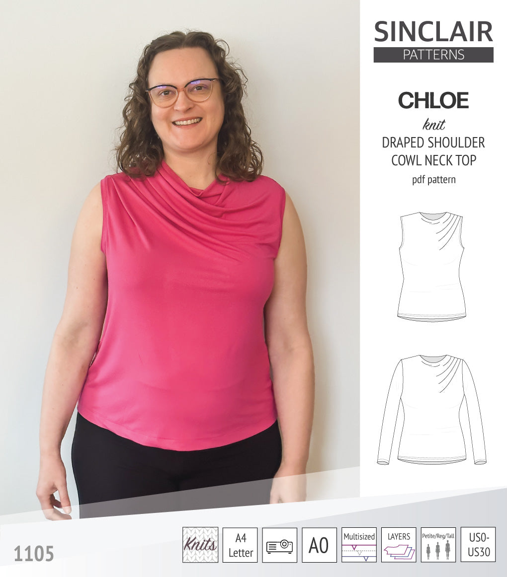 Chloe draped shoulder top with a high cowl neck (PDF) – Sinclair Patterns