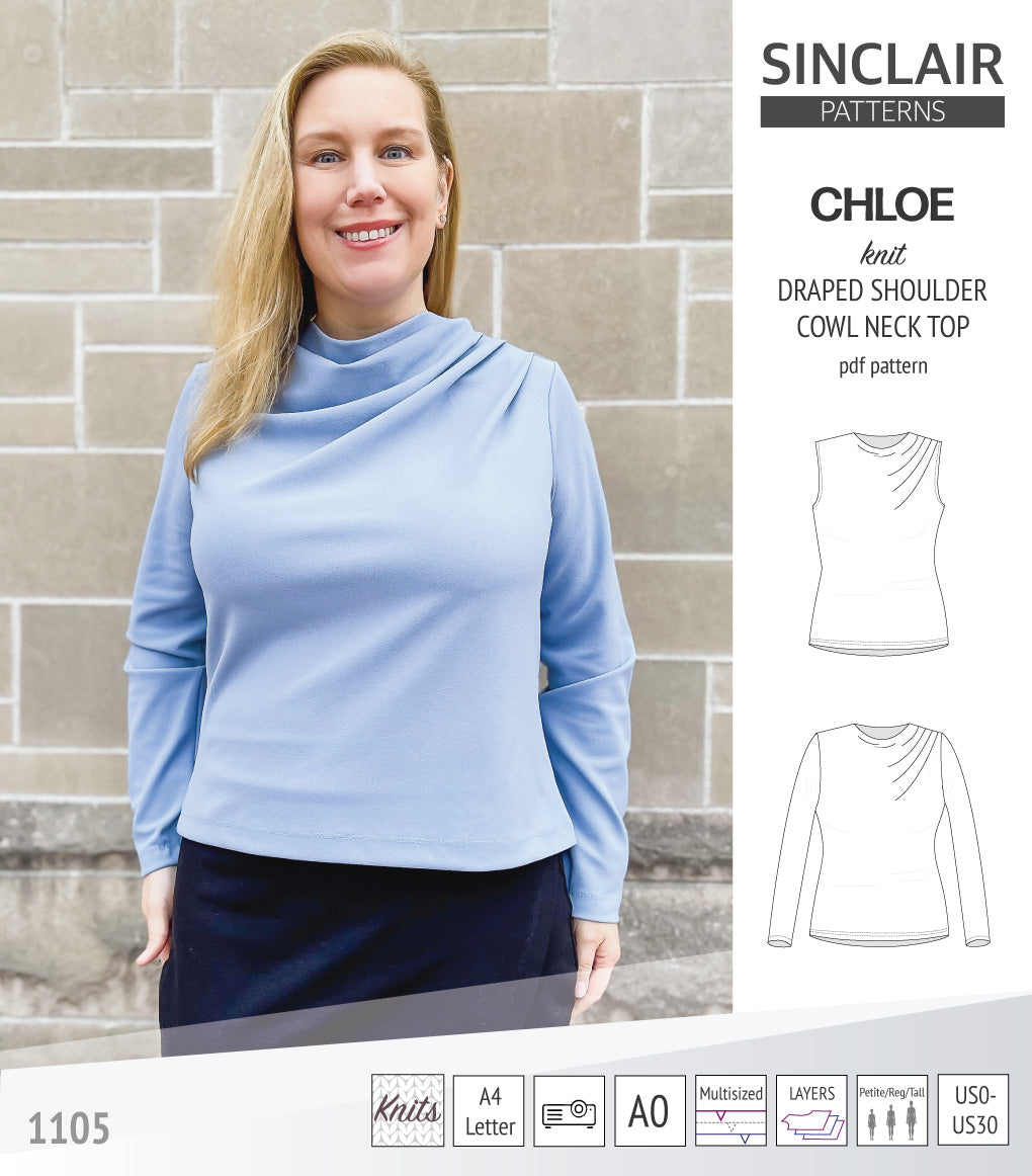 Chloe draped shoulder top with a high cowl neck (PDF) – Sinclair Patterns